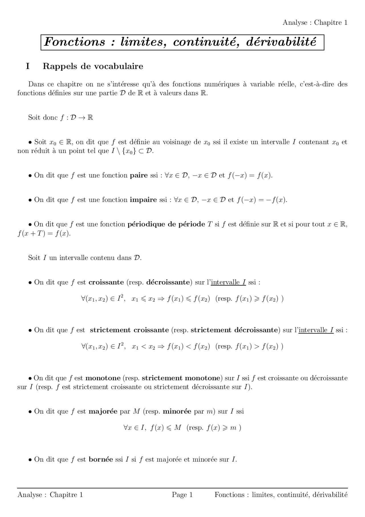 Cours sur les fonctions | Lectures Mathématiques | Docsity