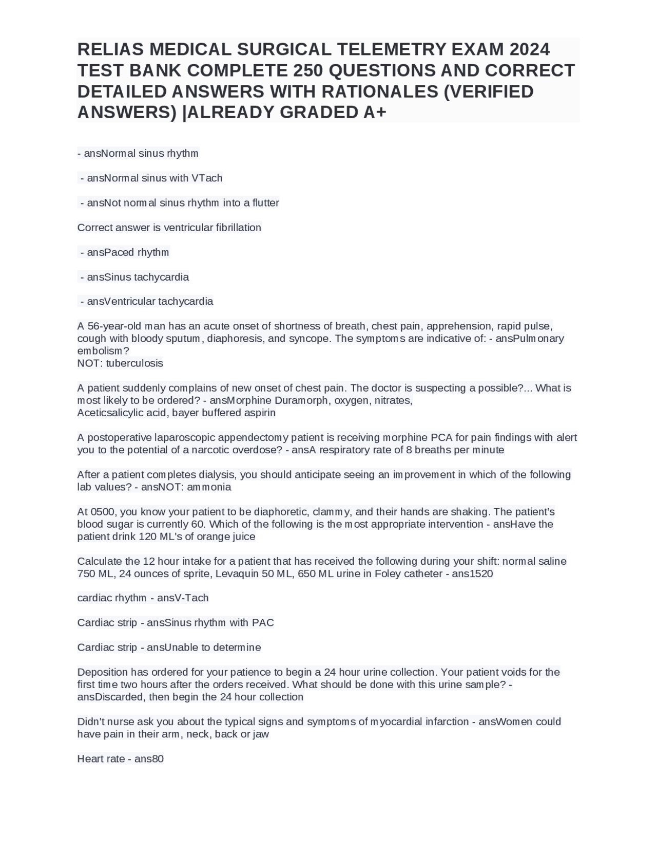 RELIAS RN PHARMACOLOGY TEST A ACTUAL EXAM LATEST 100 % 2024-2025 ...