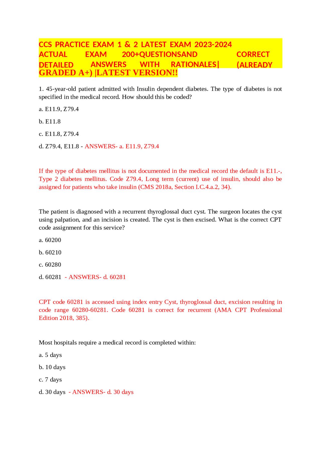 CCS PRACTICE EXAM 1 & 2 LATEST EXAM 2023-2024 ACTUAL EXAM 200 ...