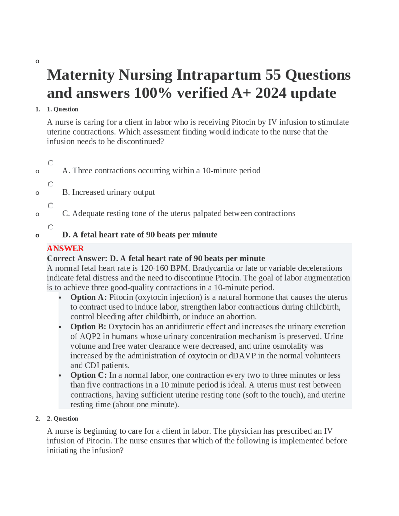Assessment Findings and Risks Associated with Pitocin Use in Labor ...