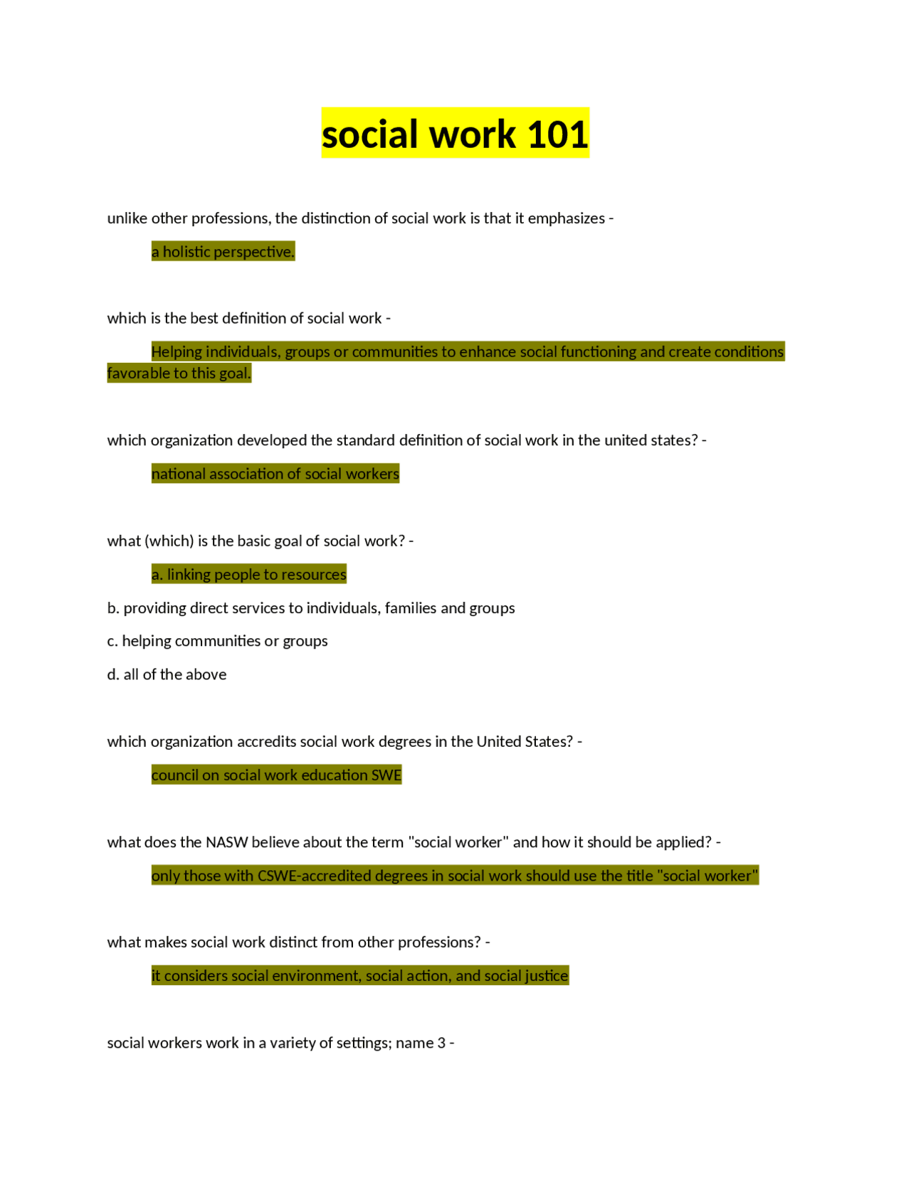 social work 101 social work 101 | Exams Social Work | Docsity