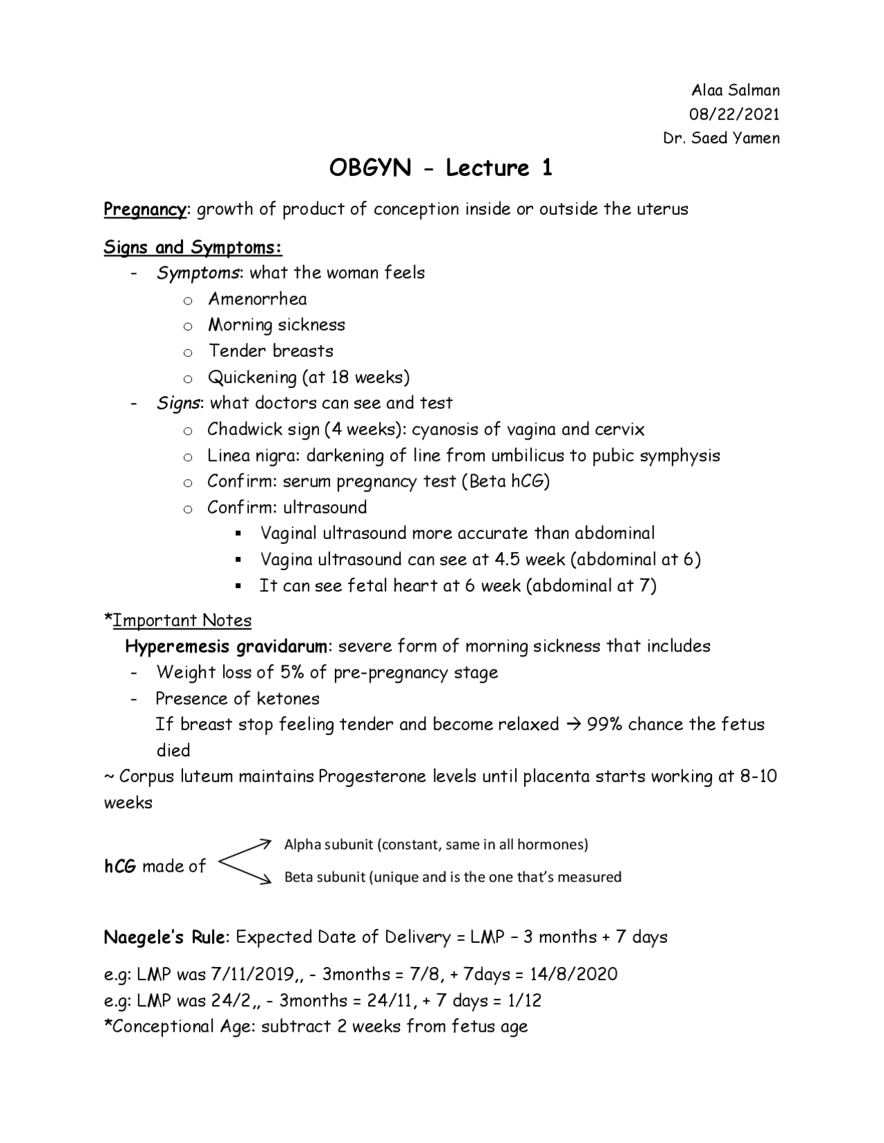 Obstetrics and Gynecology Lecture 1: Pregnancy, Conception, and ...