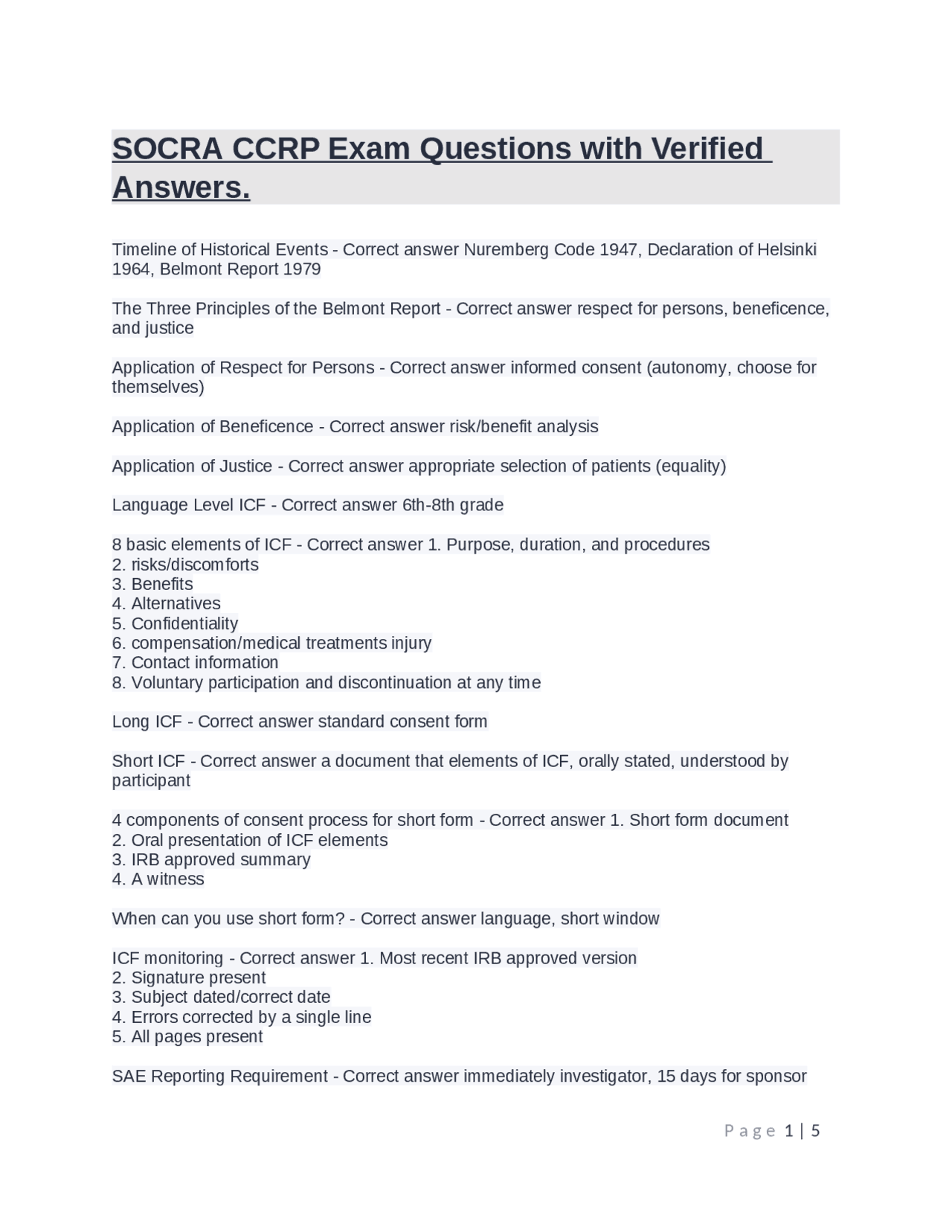SOCRA CCRP Exam Questions with Verified Answers. | Exams Personal ...
