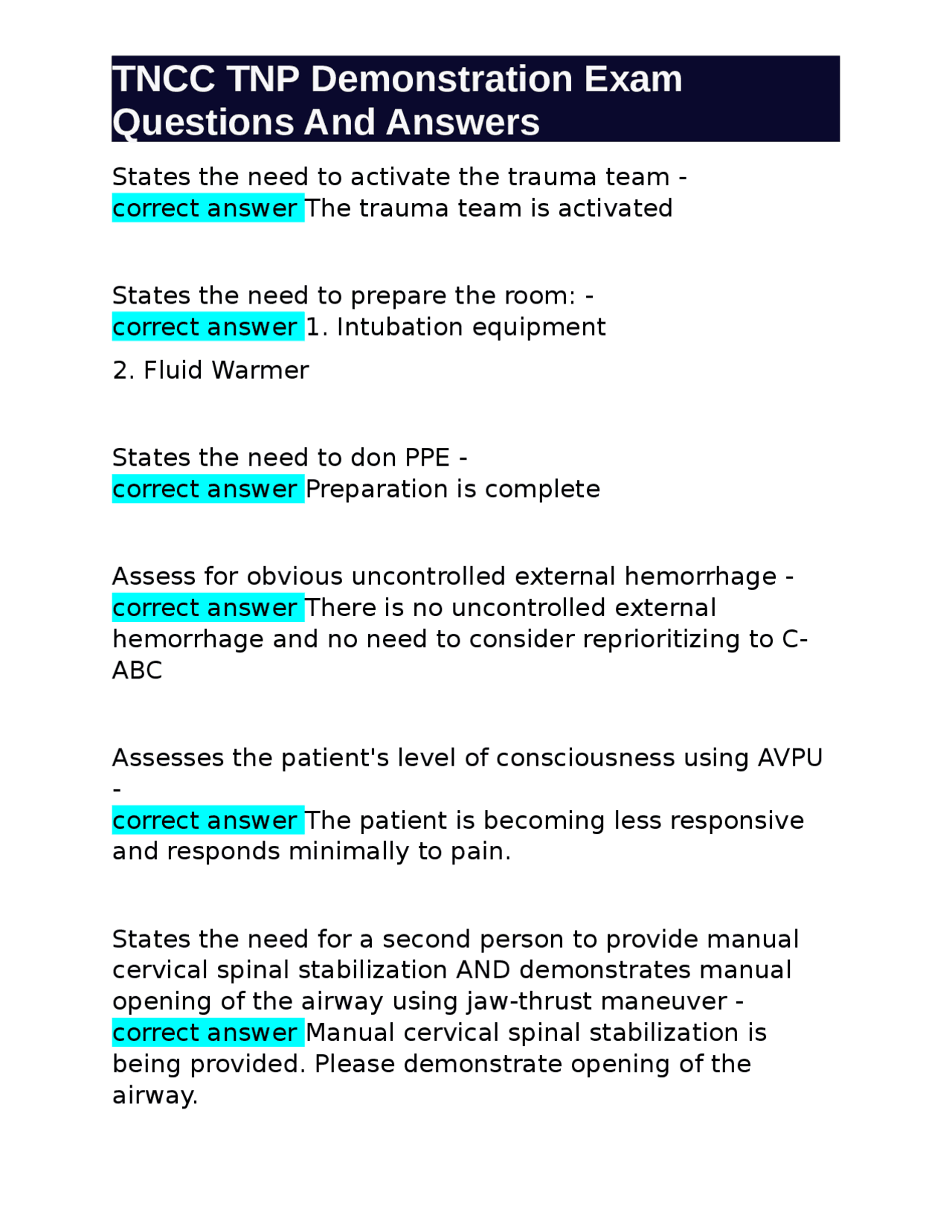 TNCC TNP Demonstration Exam: Trauma Assessment and Interventions ...