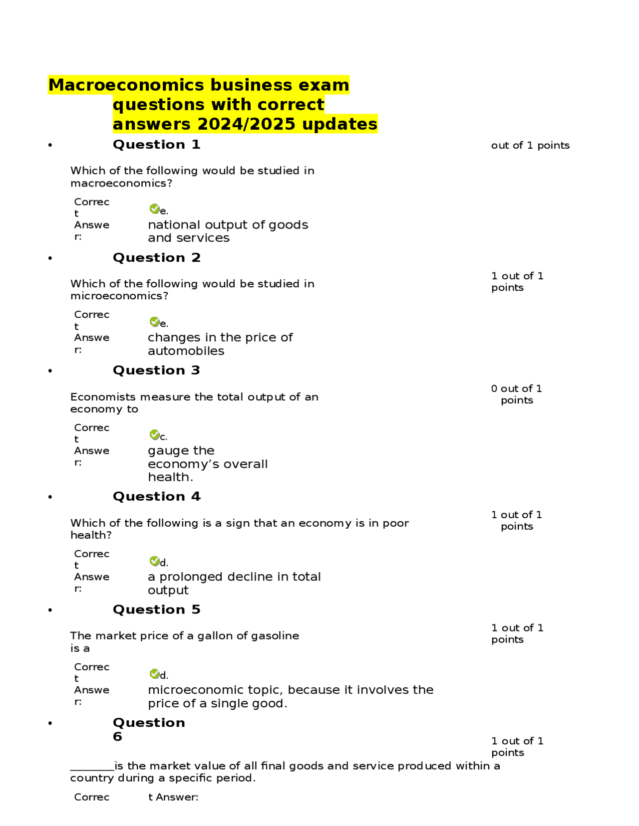 Macroeconomics Business Exam Questions and Answers 2024/2025 | Exams Macroeconomics | Docsity