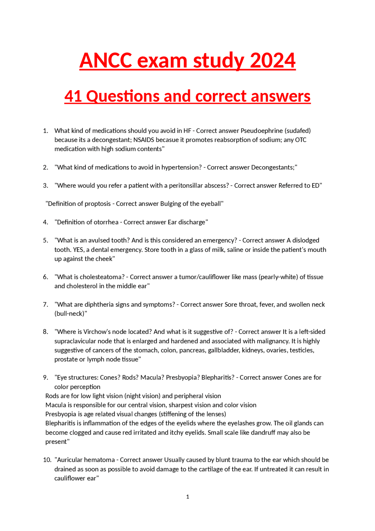 ANCC exam study 2024 - 41 Questions and correct answers | Exams Nursing ...