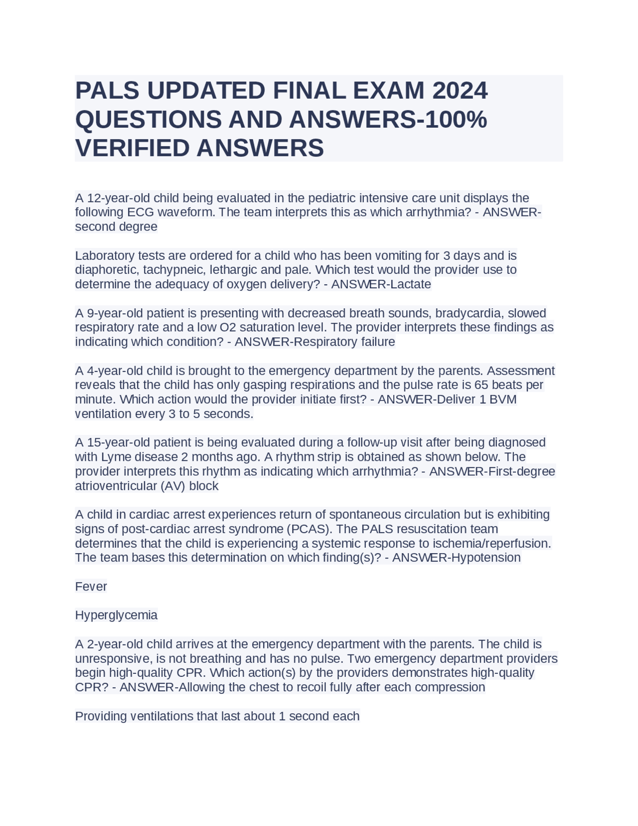 PALS UPDATED FINAL EXAM 2024 QUESTIONS AND ANSWERS-100% VERIFIED ...