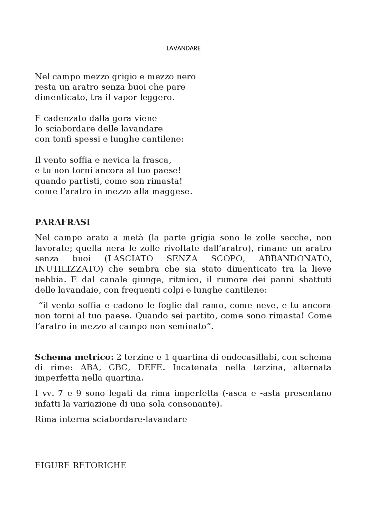LAVANDARE. TESTO POETICO | Guide, Progetti e Ricerche di Italiano | Docsity