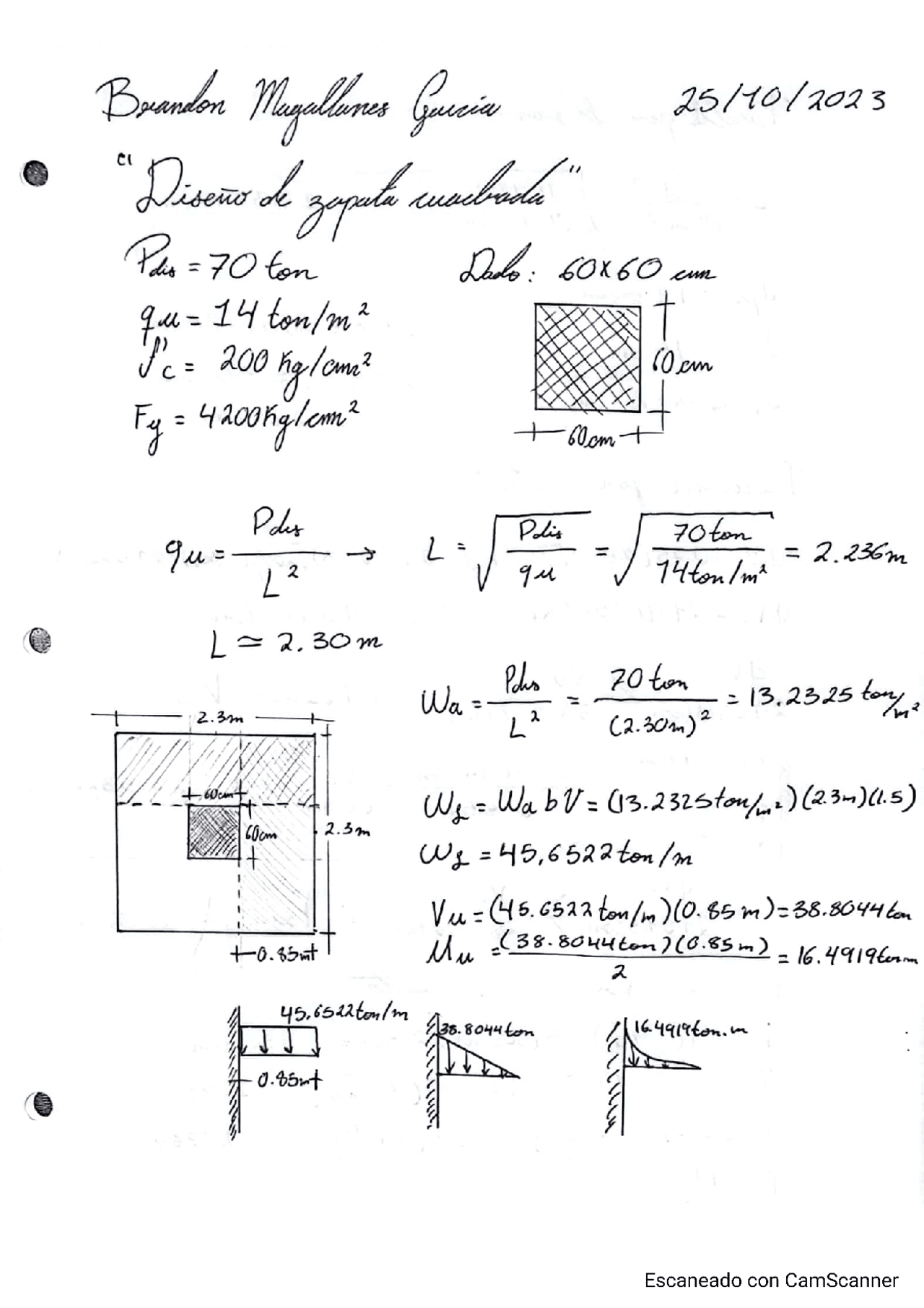 Diseño de zapata cuadrada | Ejercicios de Diseño Estructural y Arquitectura | Docsity