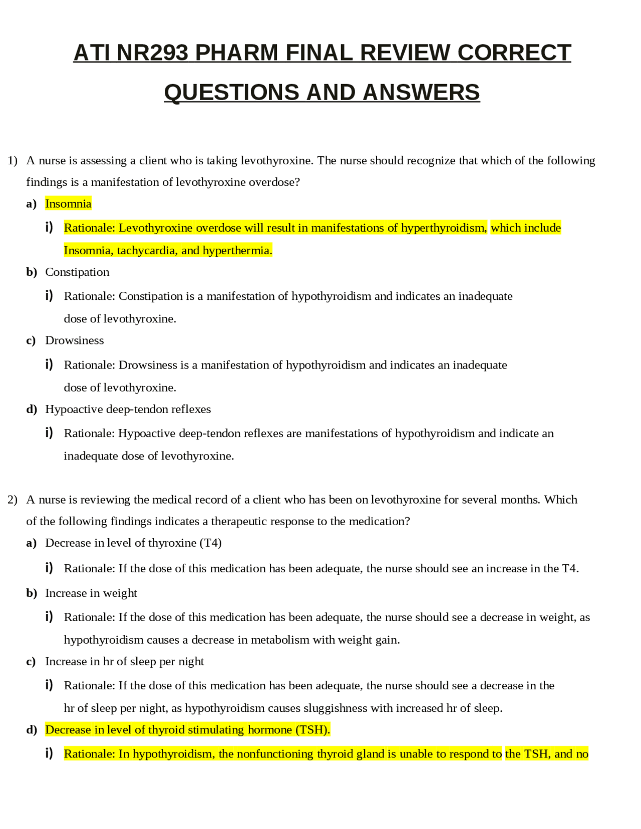 Pharmacology Final Review Questions and Answers | Exams Pharmacology ...