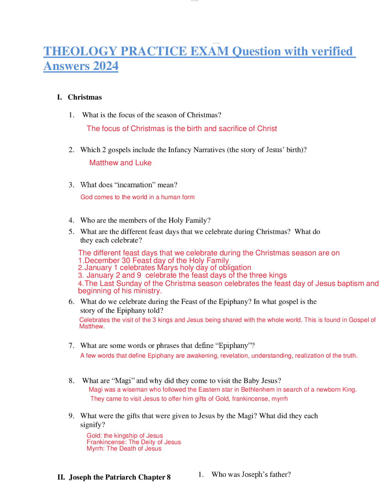 THEOLOGY PRACTICE EXAM Question with verified Answers 2024.pdf | Exams ...