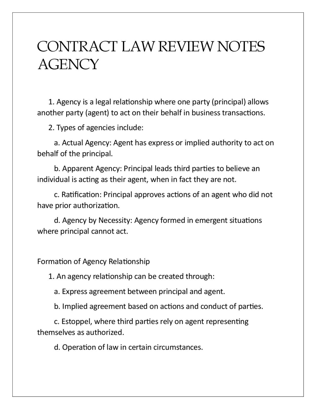 Contract Law Review Notes: Agency and Its Implications | Exams Contract ...