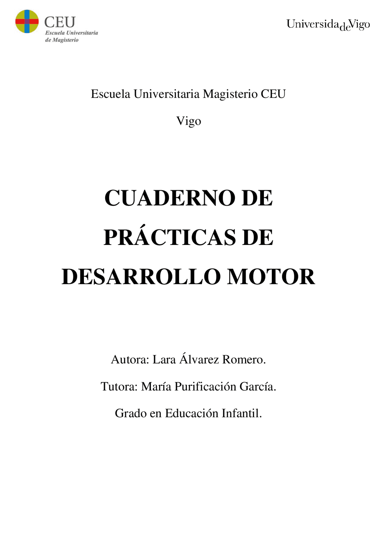 cuaderno desarrollo motor | Ejercicios de Desarrollo Infantil | Docsity