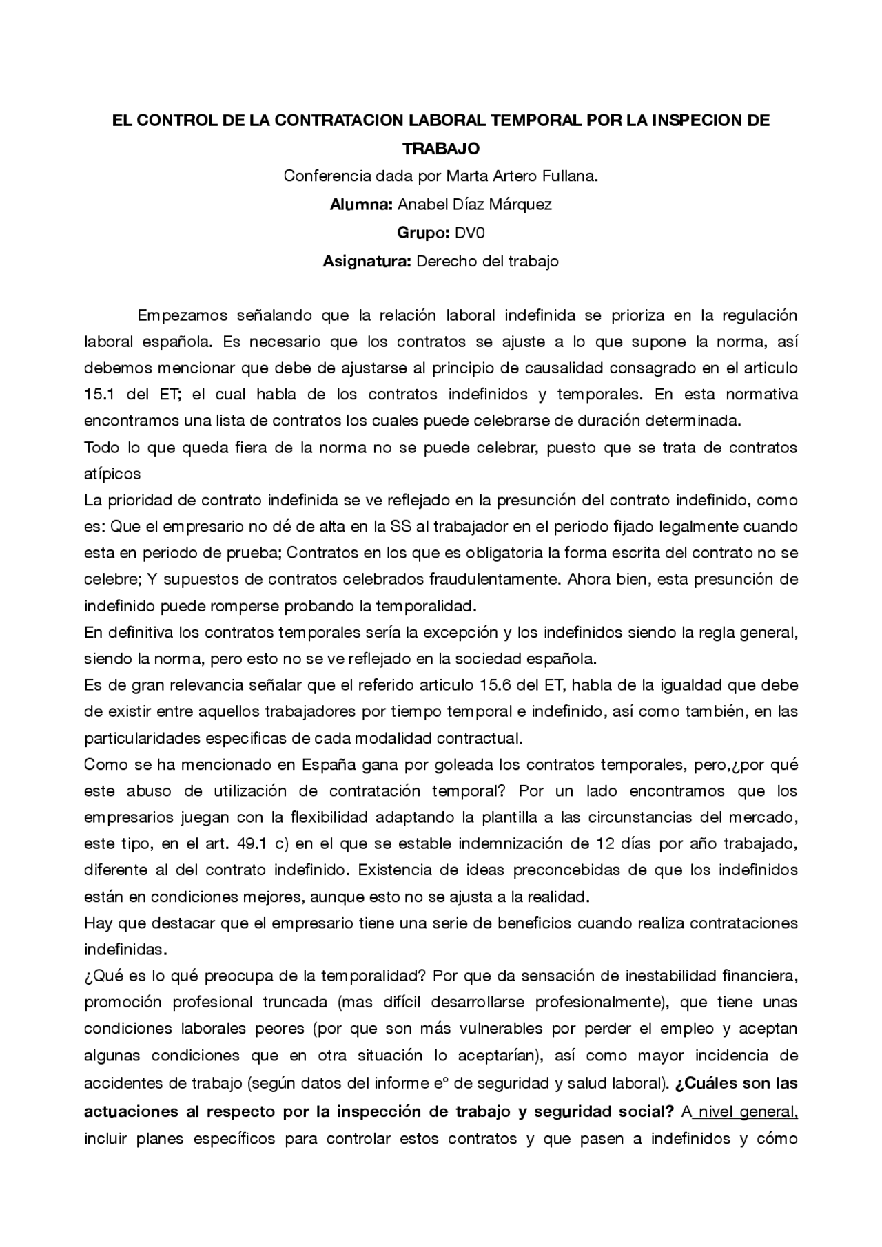 Actividad complementaria | Ejercicios de Derecho Laboral | Docsity