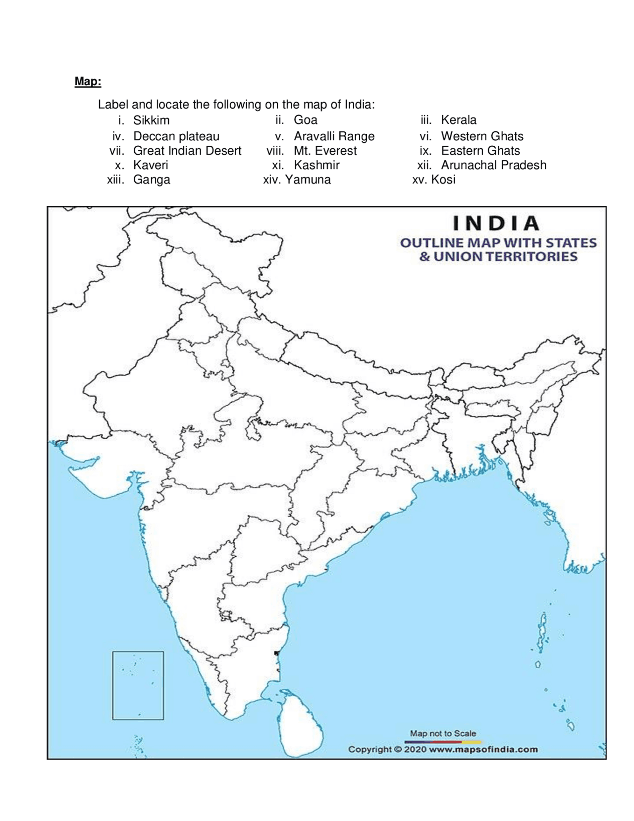 A geography map for grade 6,7 and 8 | Exercises Geography | Docsity