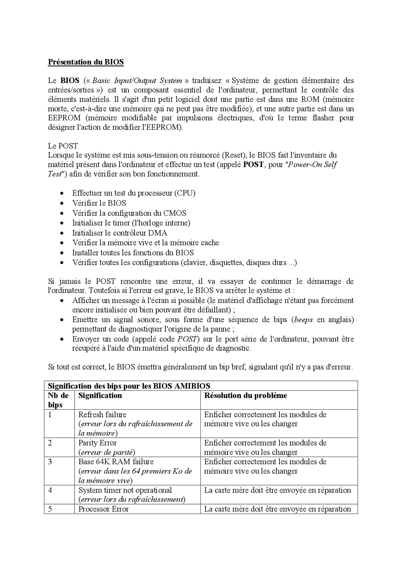 Informatique:Presentation du bios (cours details exercices pratique ...