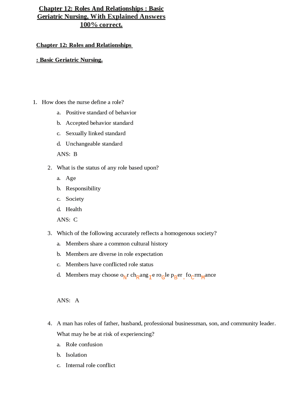 Chapter 12: Roles And Relationships : Basic Geriatric Nursing, With ...