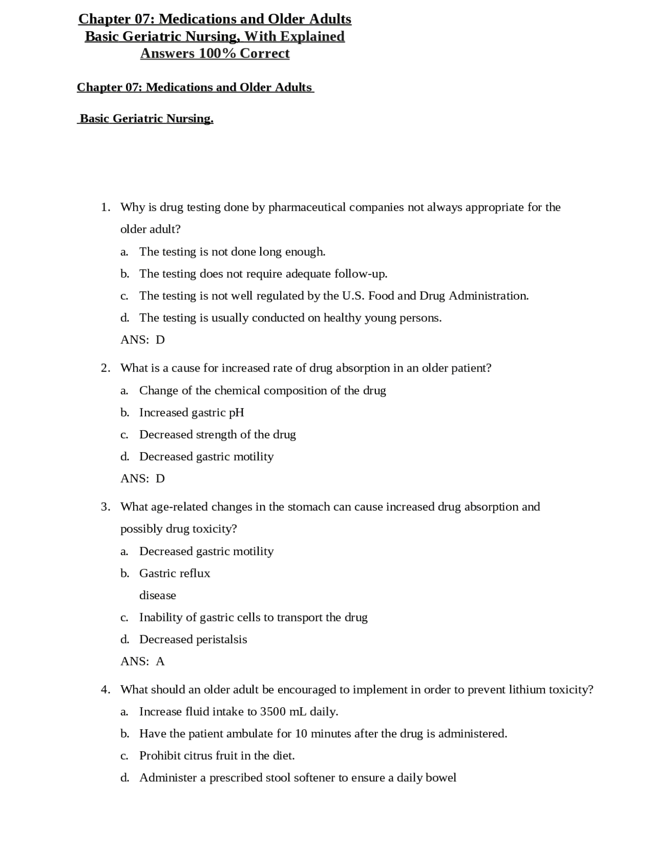 Chapter 07: Medications and Older Adults Basic Geriatric Nursing, With ...