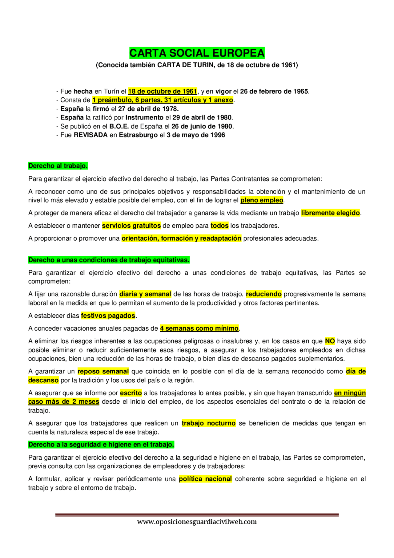 La Carta Social Europea Revisada | Apuntes de Derecho Laboral | Docsity