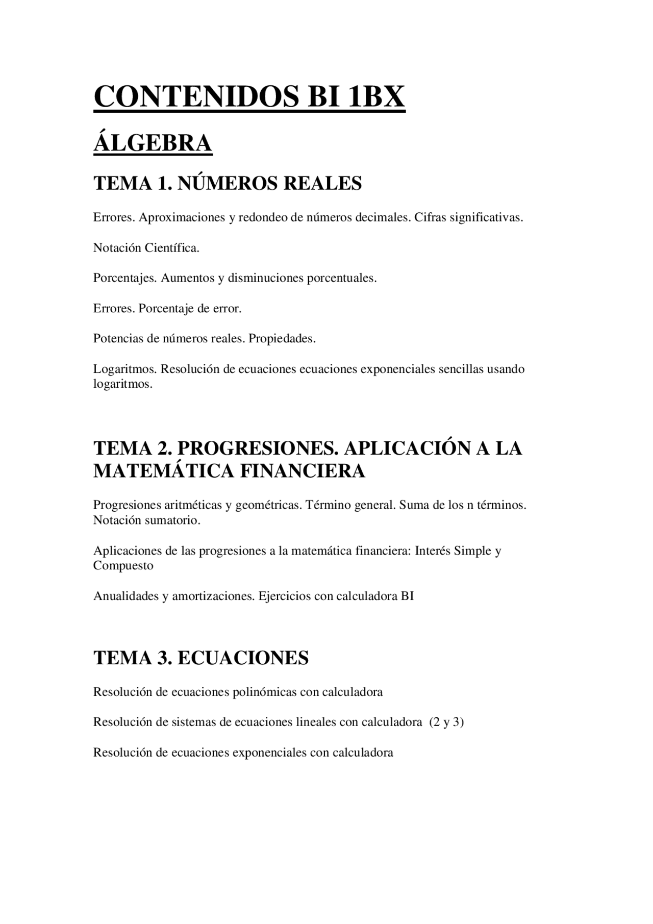Resumen de Contenidos. | Esquemas y mapas conceptuales de Matemáticas aplicadas a las Ciencias ...