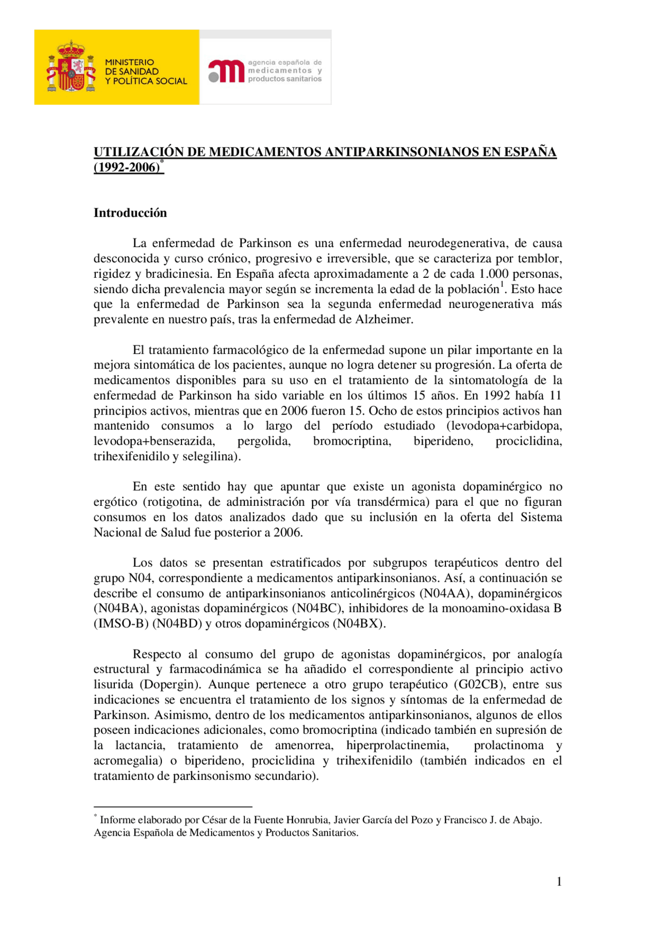 Utilización de medicamentos antiparkinsonianos en España (1992-2006 ...