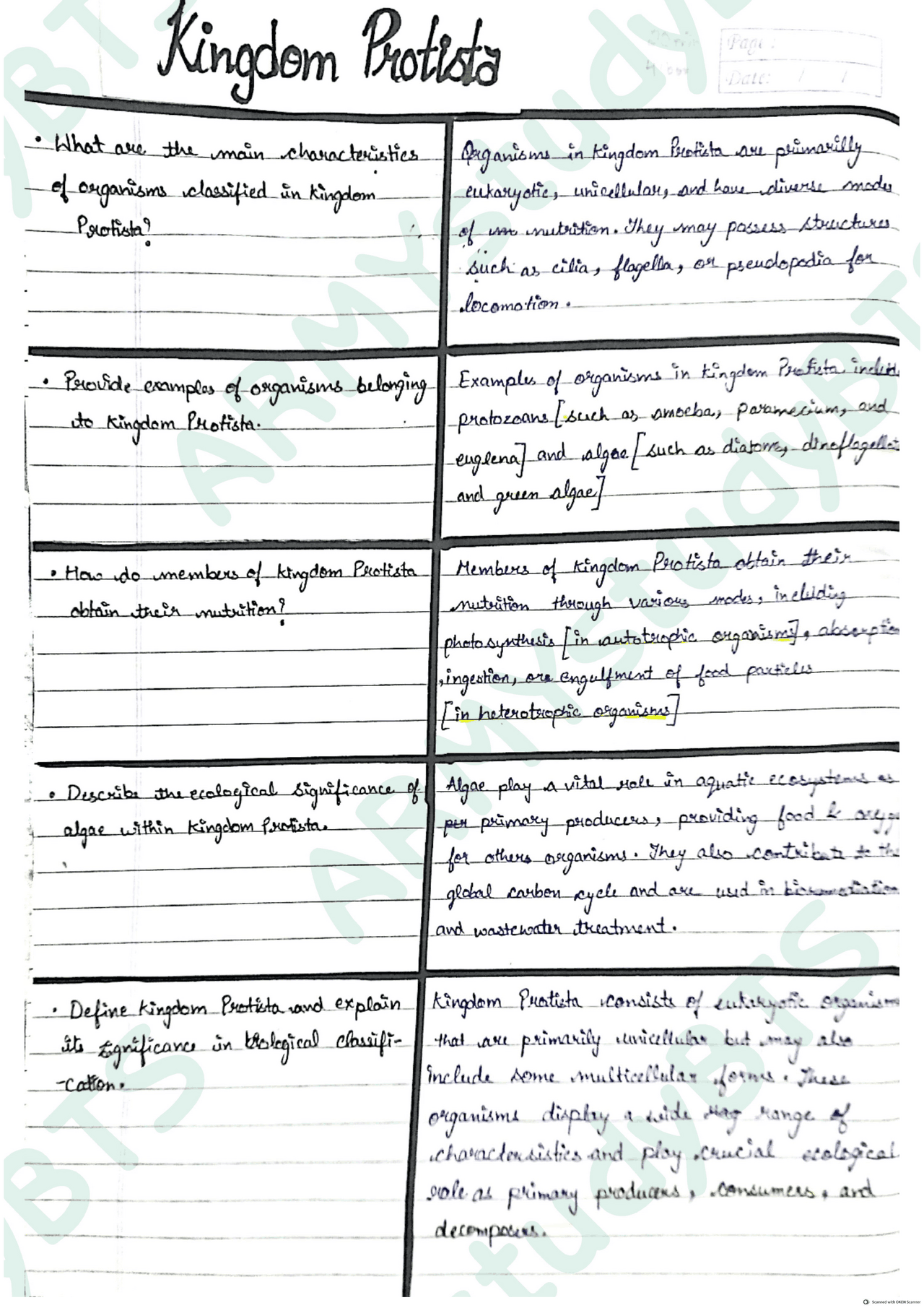 KINGDOM PROTISTA easiest Q&A to make learn fast and good in exams ...