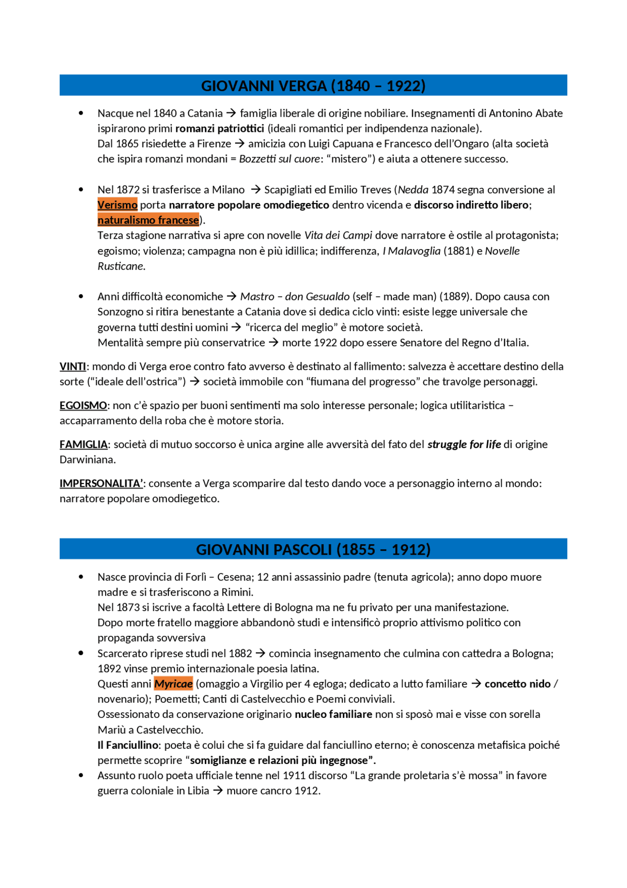 Riassunto sintetico ma completo della vita e opere di Giovanni Verga. | Schemi e mappe ...