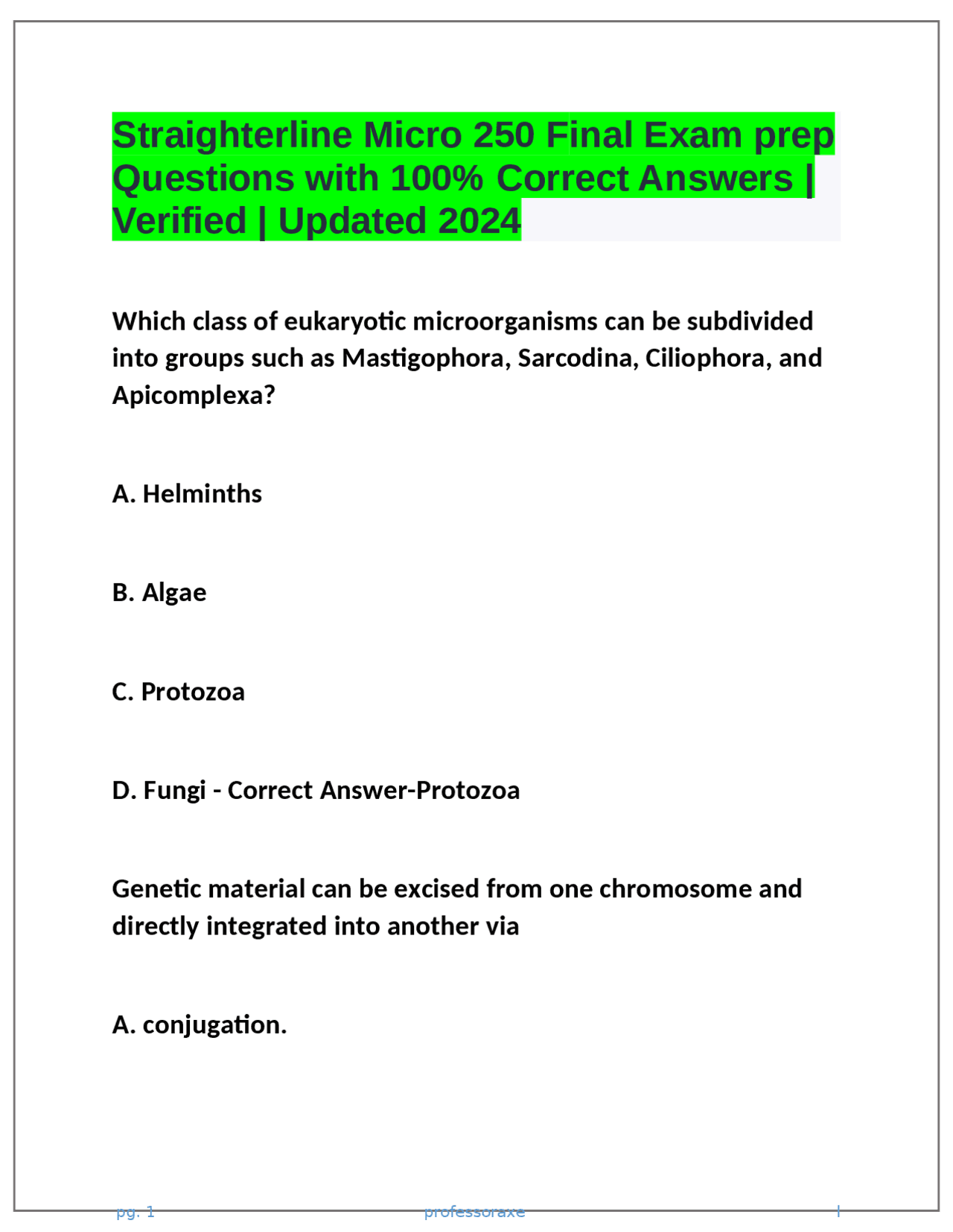 Straighterline Micro 250 Final Exam prep Questions with 100% Correct Answers | Verified | Exams ...