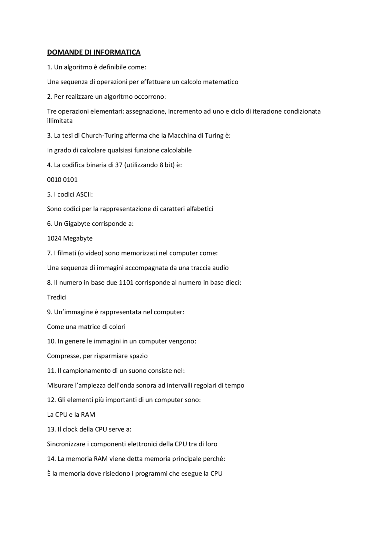 Domande di Informatica: Concetti di Base e Strumenti per Microsoft Office e Python - Prof ...