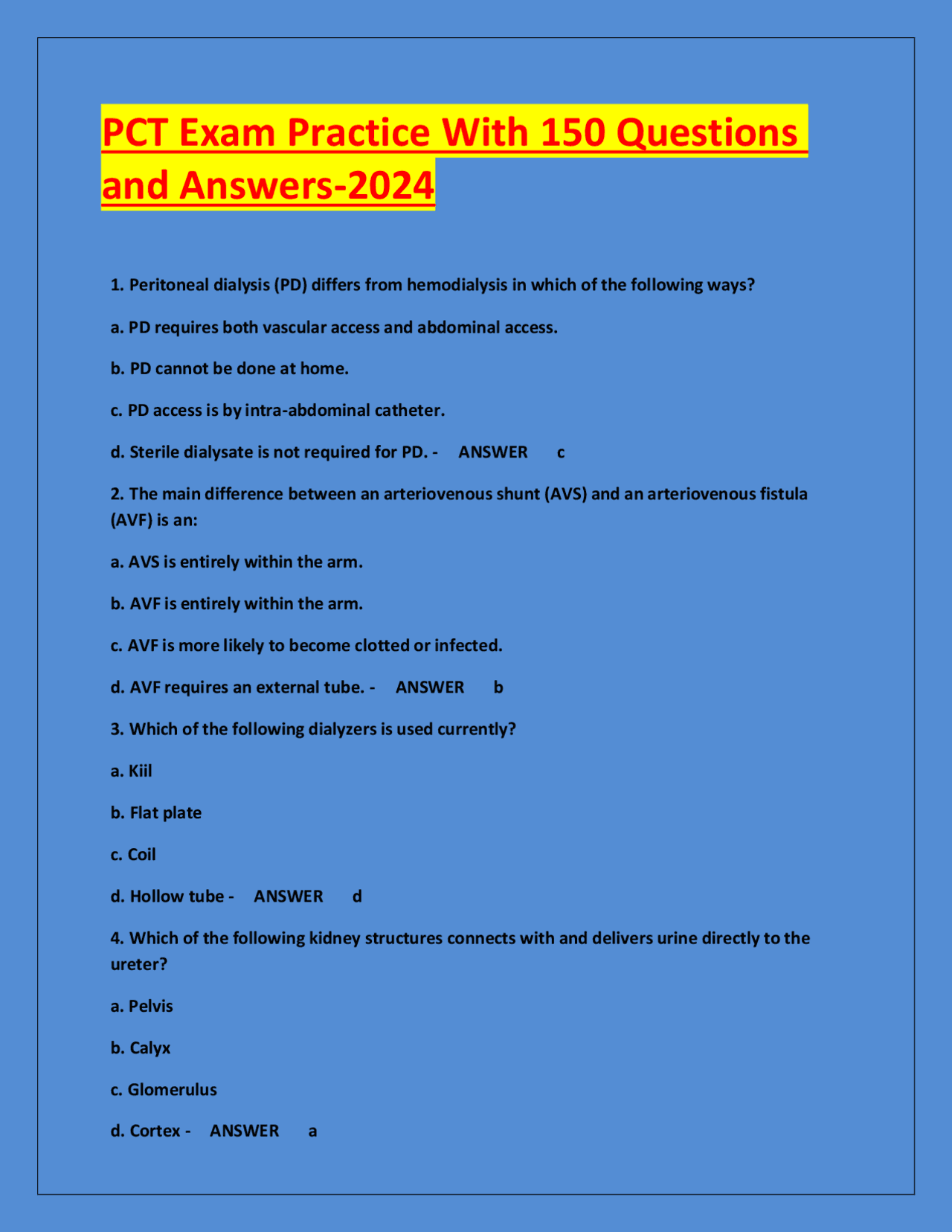 PCT Exam Practice With 150 Questions and Answers-2024.pdf | Exams ...