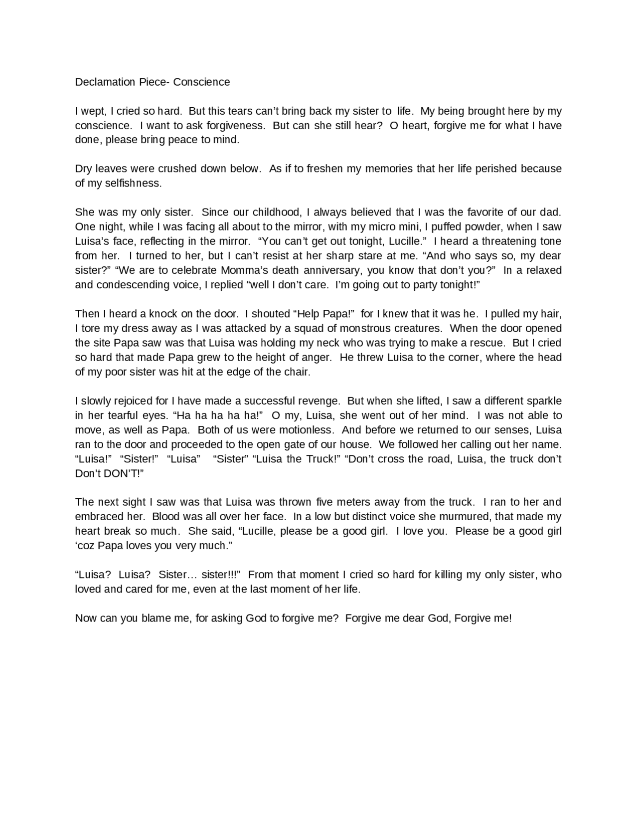 A declamation piece for students | Essays (high school) English | Docsity