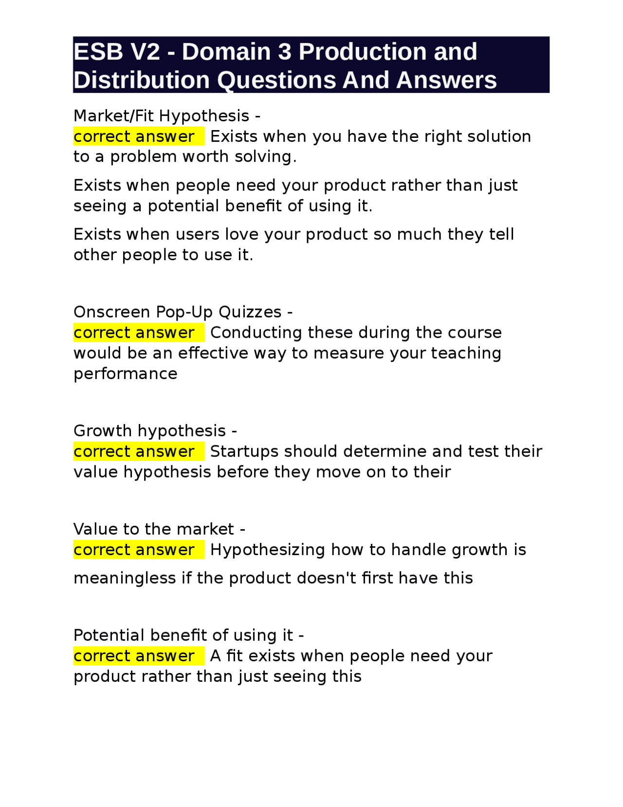 Esb V2 Domain 3 Production And Distribution Questions And Answers Exams Production And 