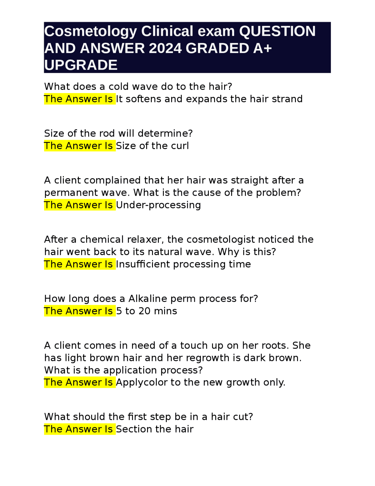 Cosmetology Clinical exam QUESTION AND ANSWER 2024 GRADED A+ UPGRADE ...