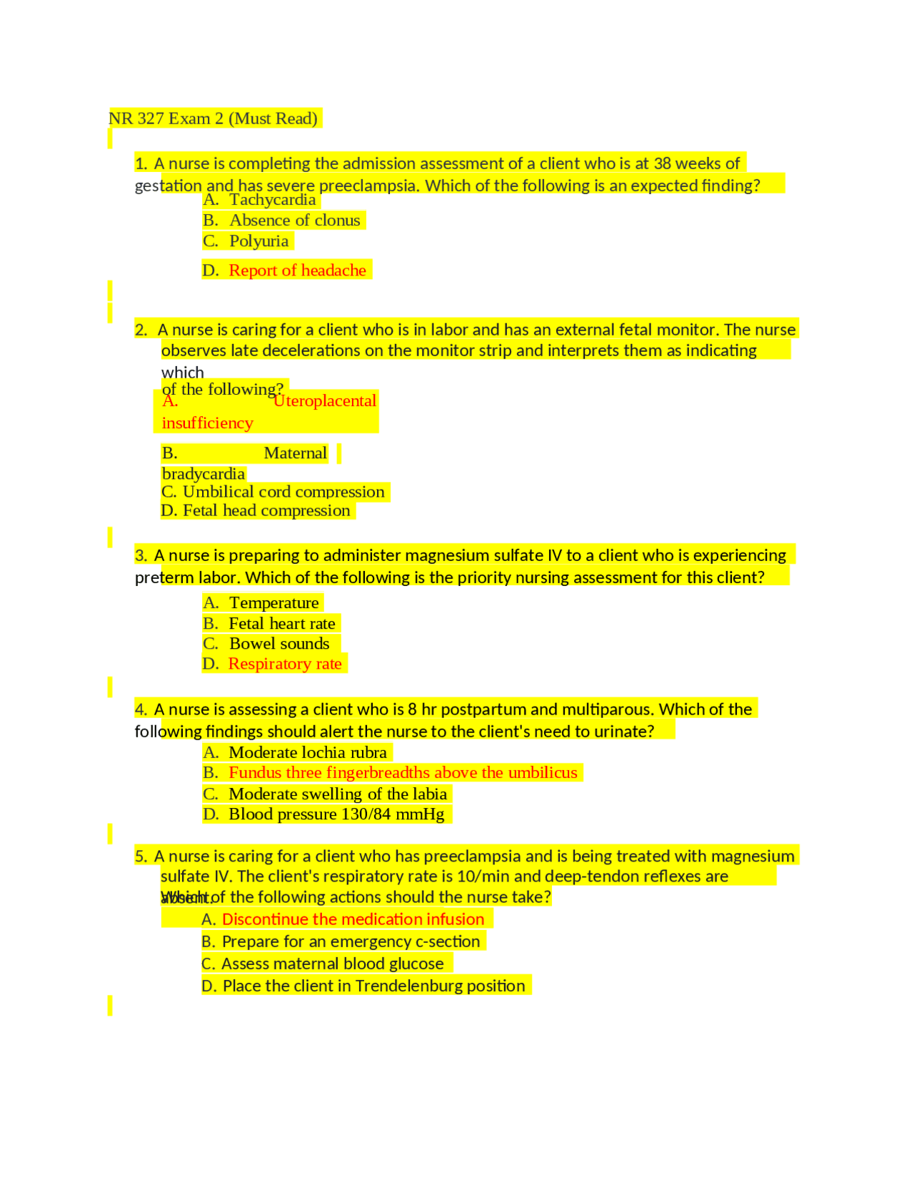 Nursing Assessment: Labor and Delivery Scenarios | Exams Health ...