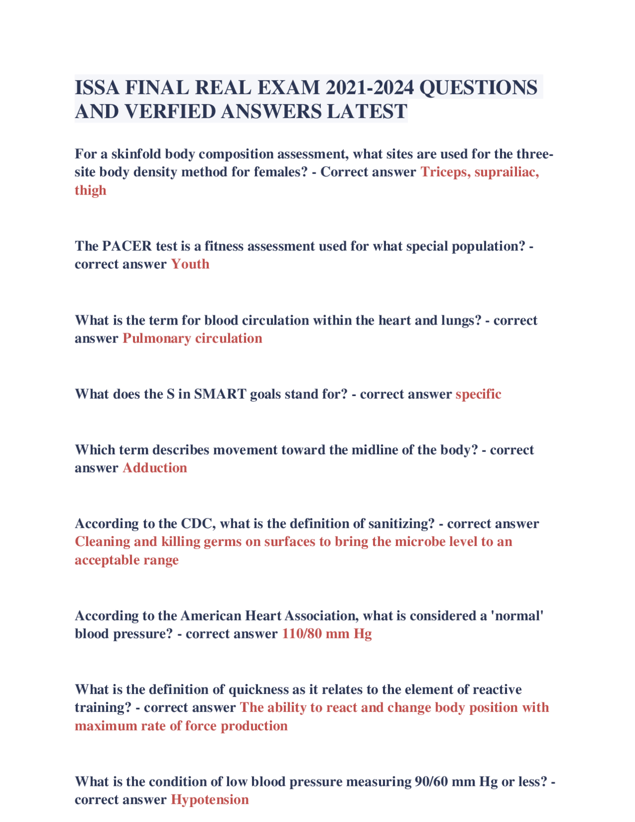 ISSA FINAL REAL EXAM 2021-2024 QUESTIONS AND VERIFIED ANSWERS LATEST ...