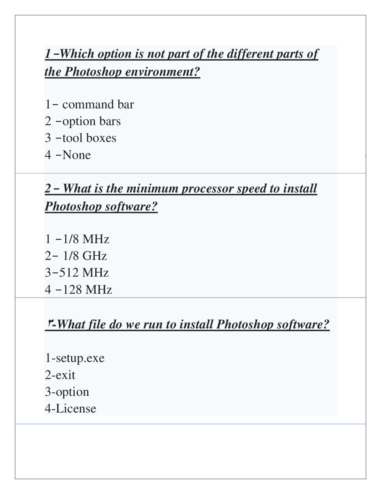 60 tests of photoshop | Exams Computer science | Docsity