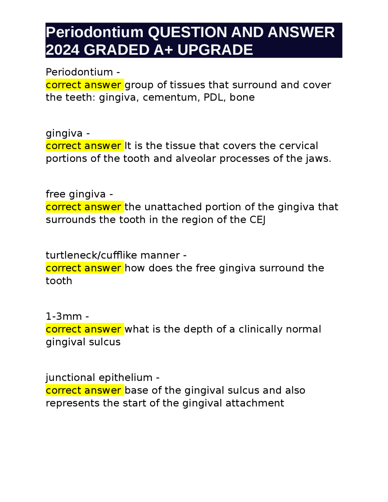 Periodontium QUESTION AND ANSWER 2024 GRADED A+ UPGRADE | Exams ...