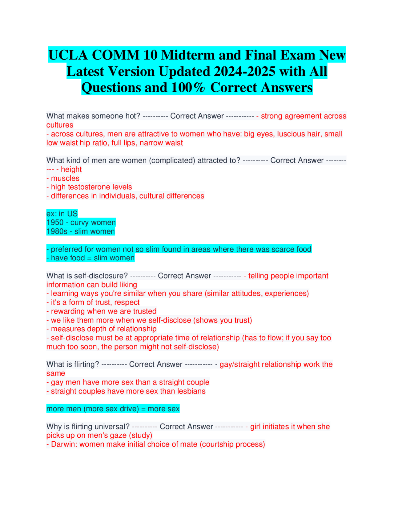 UCLA COMM 10 Midterm and Final Exam New Latest Version Updated 2024 ...
