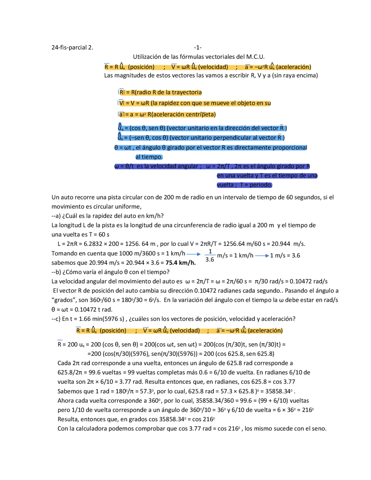 MCU FÍSICA APUNTES Y FÓRMULAS | Apuntes de Física | Docsity