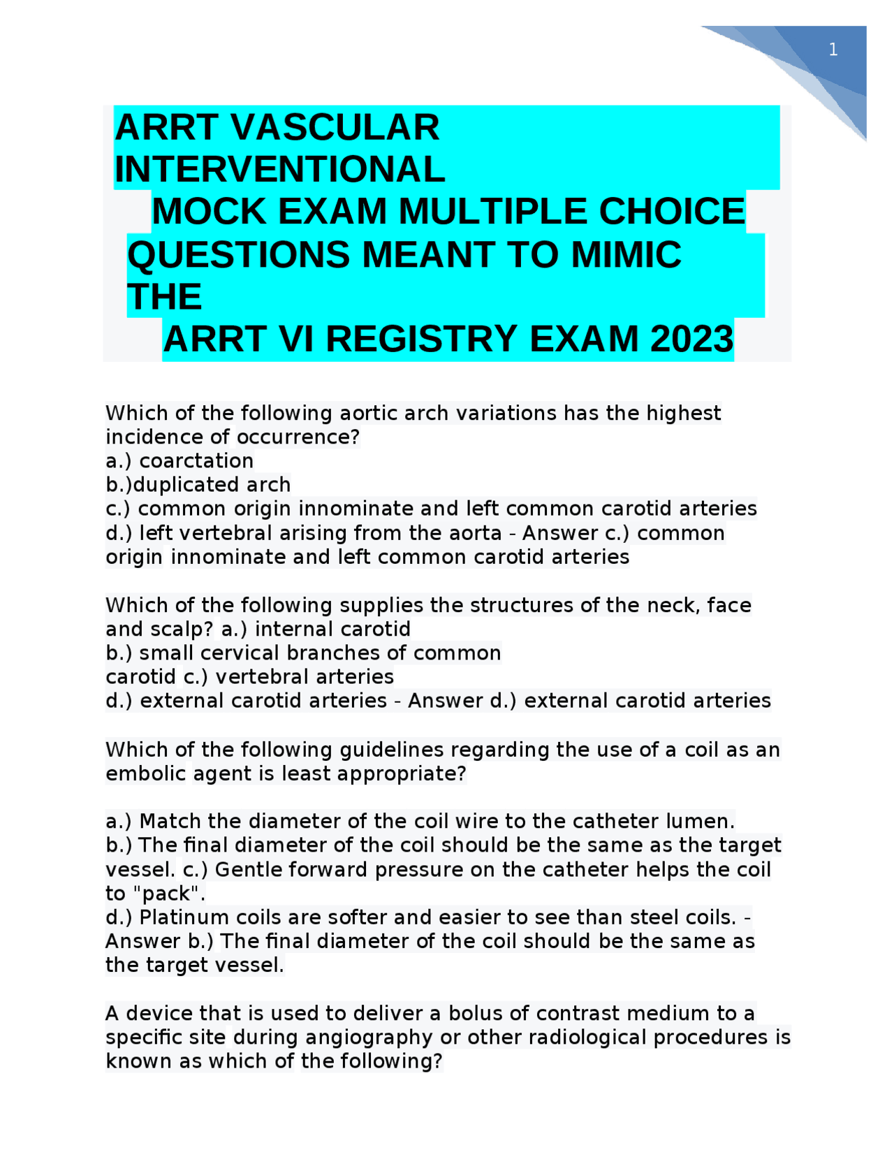Medical Exam Questions: Arteries, Blood Pressure, and Radiology ...