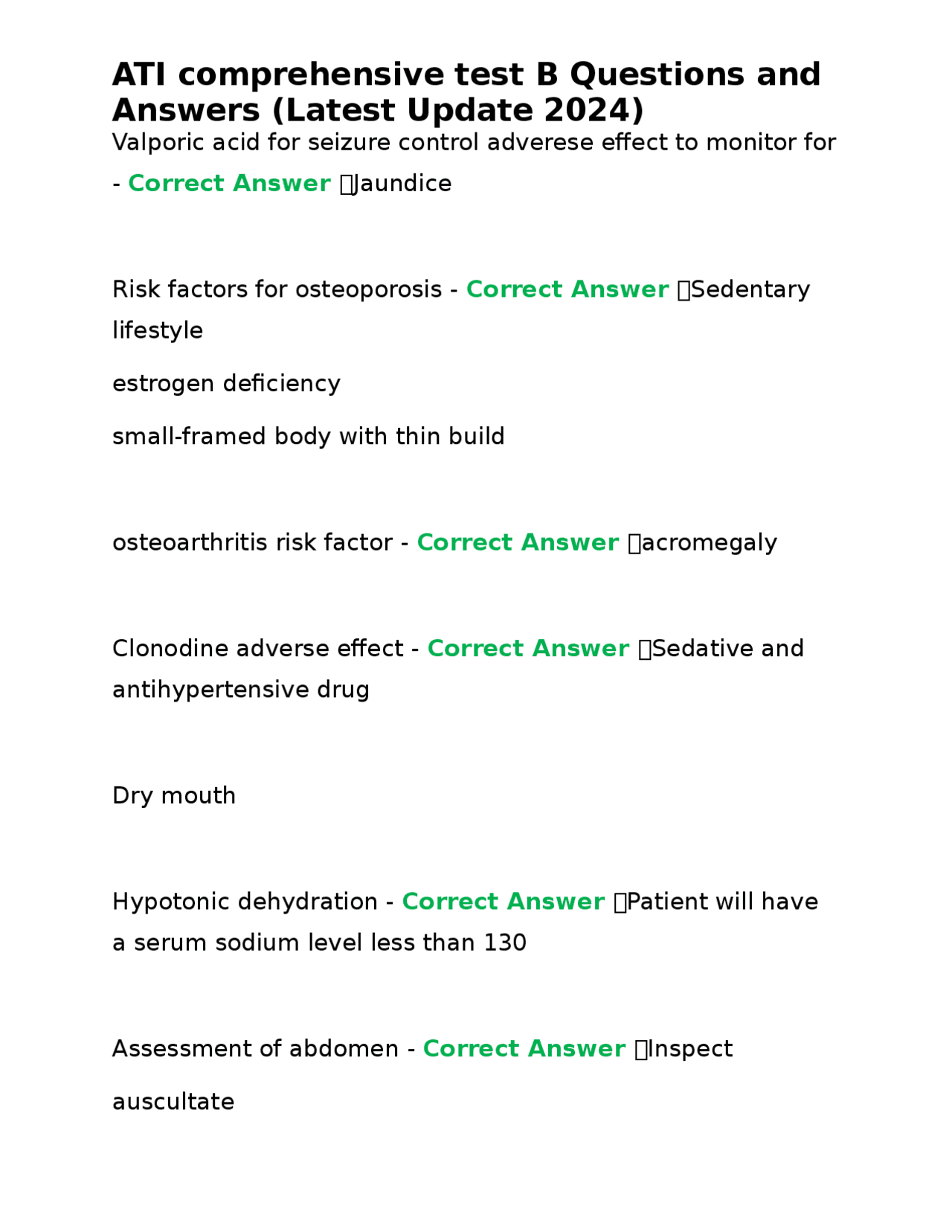 ATI comprehensive test B Questions and Answers (Latest Update 2024 ...