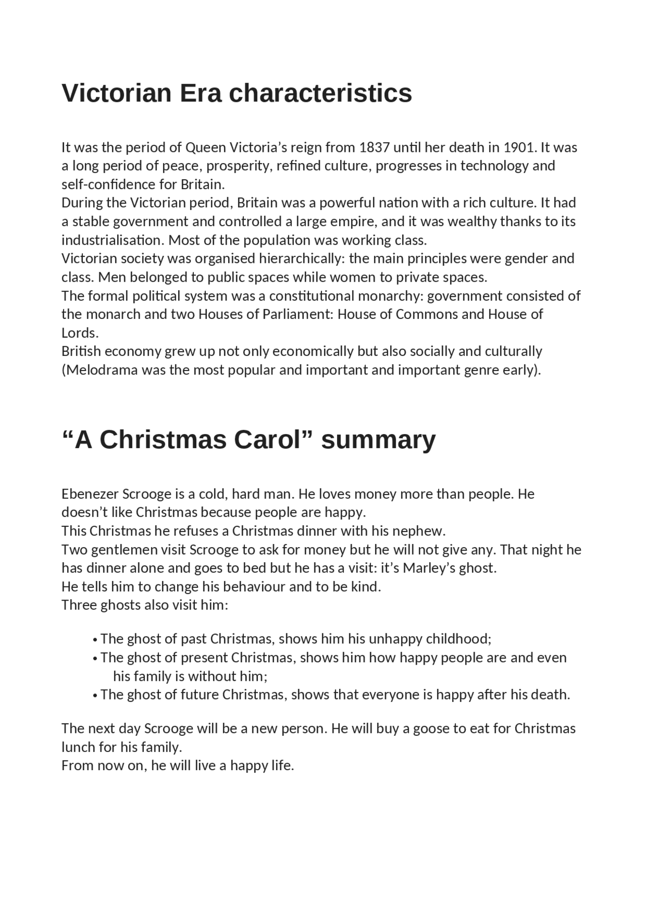 The Victorian Era and A Christmas Carol | Appunti di Inglese | Docsity