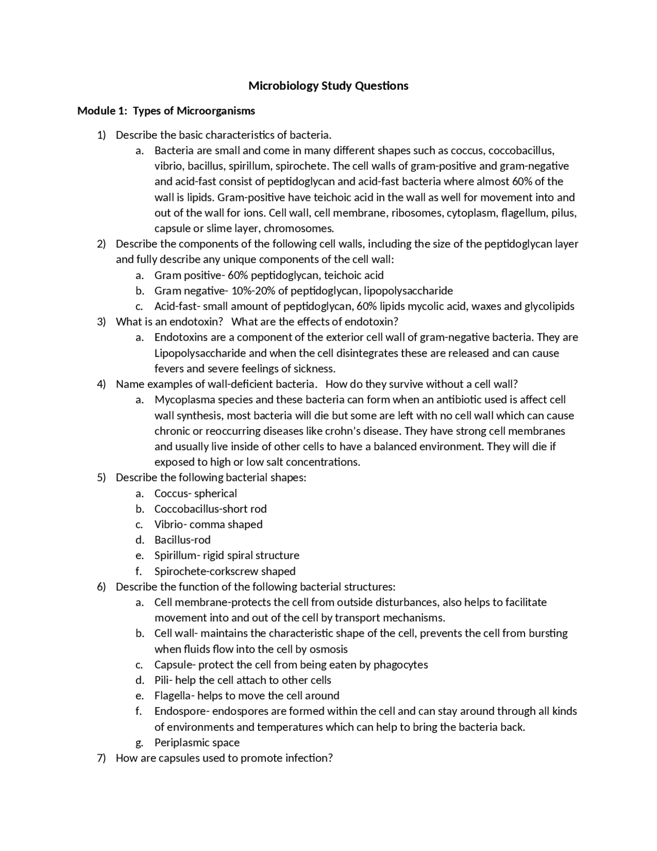Microbiology Study Questions Module 1: Types of Microorganisms 1 ...