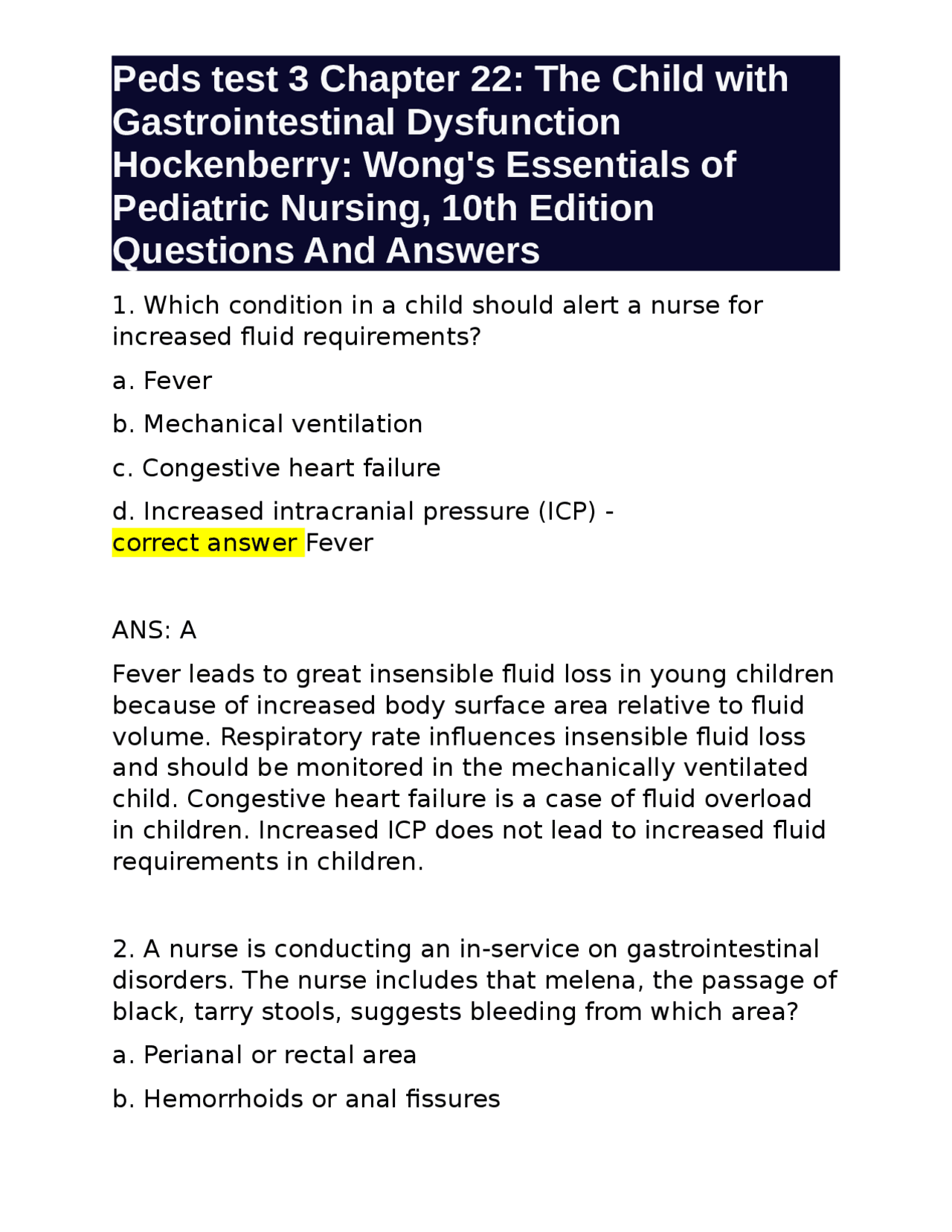 Peds test 3 Chapter 22: The Child with Gastrointestinal Dysfunction ...
