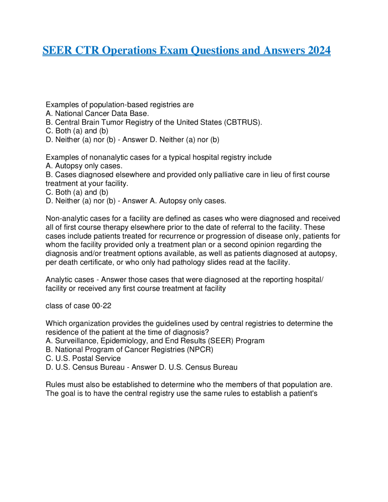 Cancer Registry: Pre-Abstracting Activities, Data Quality, and Registry ...