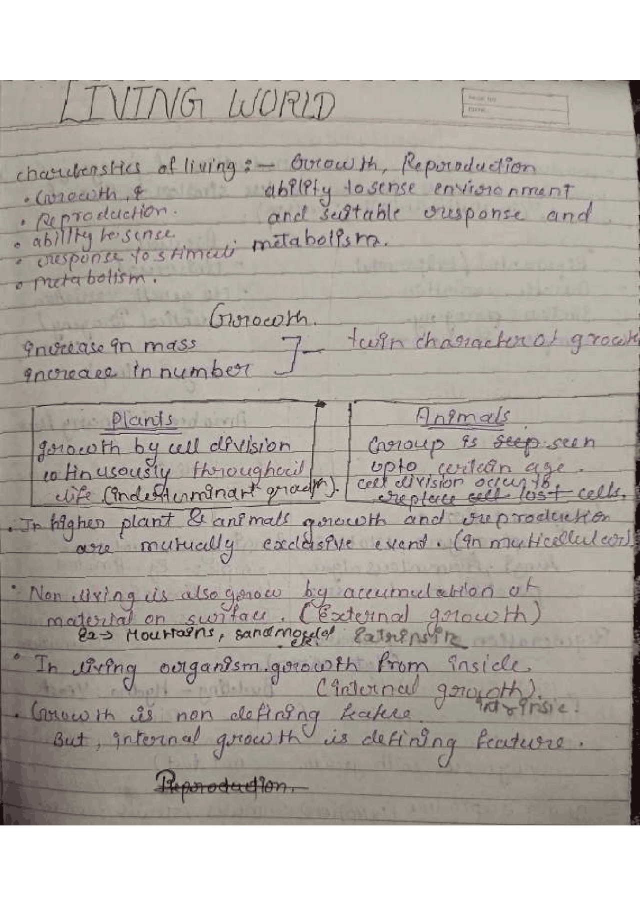 This class 11 Biology of Living world unit 1 | Study notes Biology ...