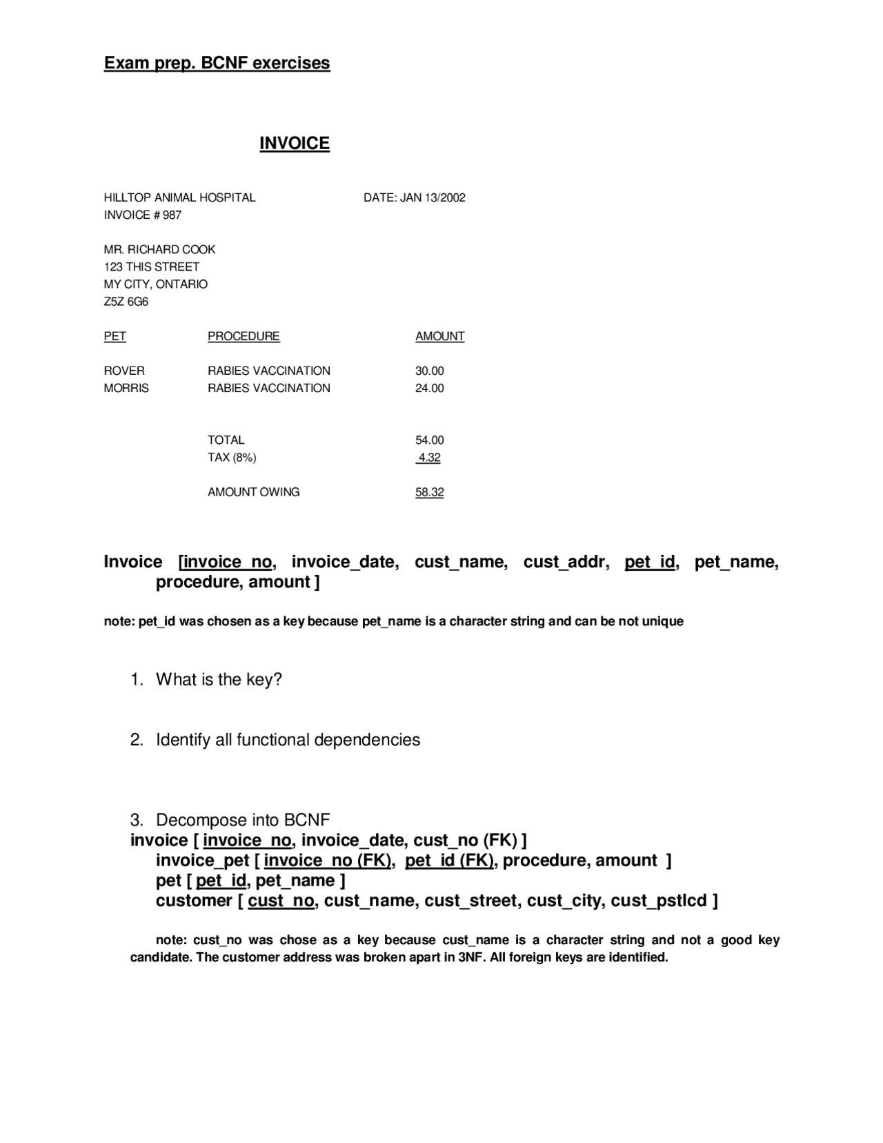 Exam Preparation: BCNF Exercises | Exams Database Programming | Docsity