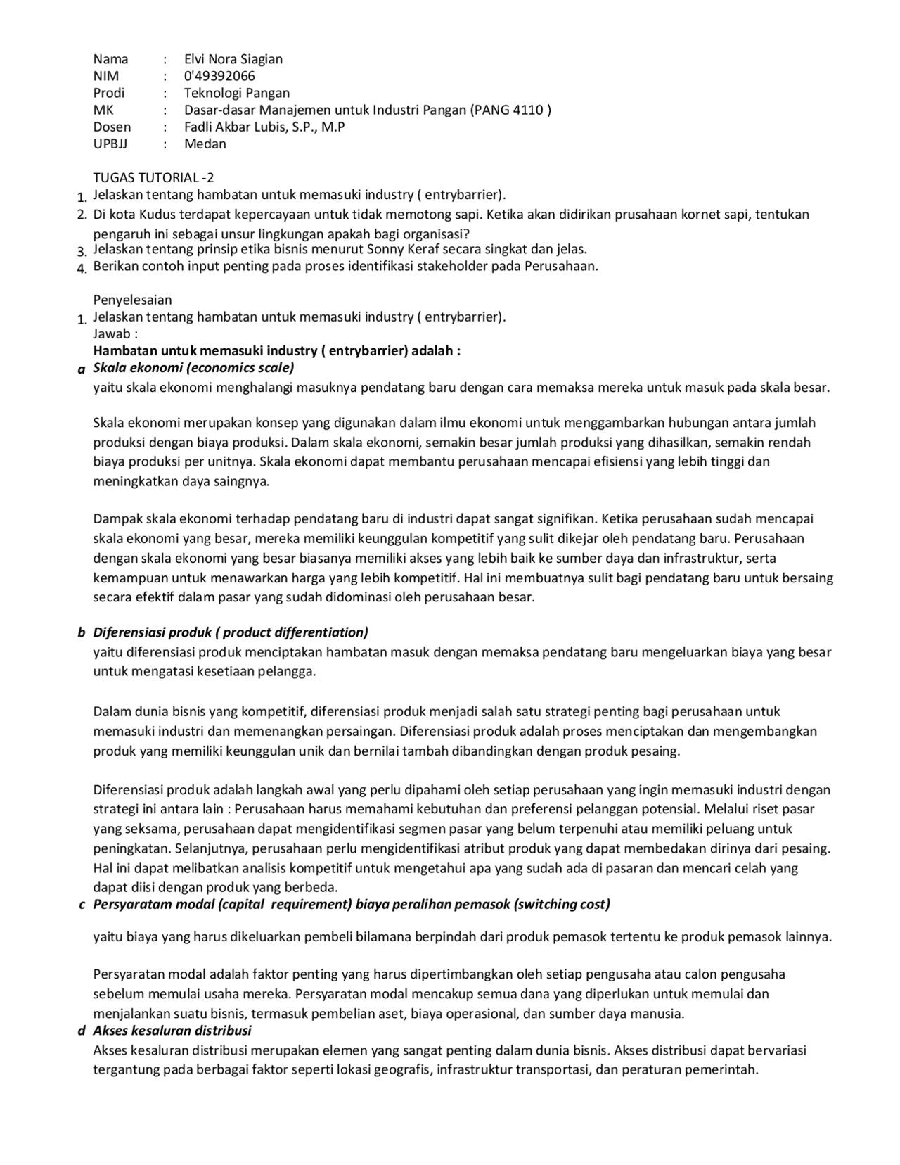 Basic of Food Industry management (PANG 4110)- Task & Answers-2 | Exams Technology | Docsity