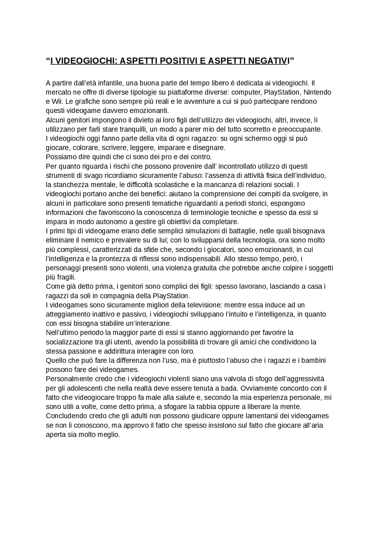 Tema argomentativo sui videogiochi | Prove d'esame di Italiano | Docsity Tema argomentativo sui videogiochi | Prove d'esame di Italiano | Docsity