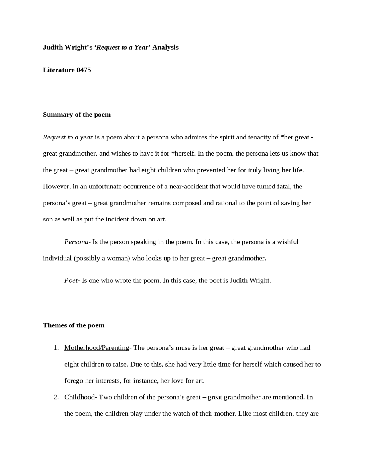 Judith Wright 'Request to a Year' poem analysis | Summaries English ...